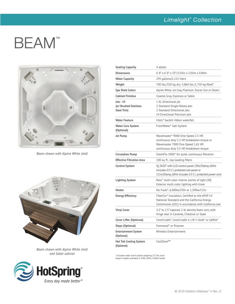 Hot Spring Beam 110v - 4 Person - In Stock - Healthmate Hot Tubs